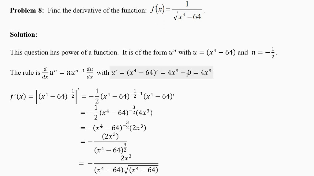 MATH199 summer 2020 practice set 07 differentiation by formulae solutions - YouTube