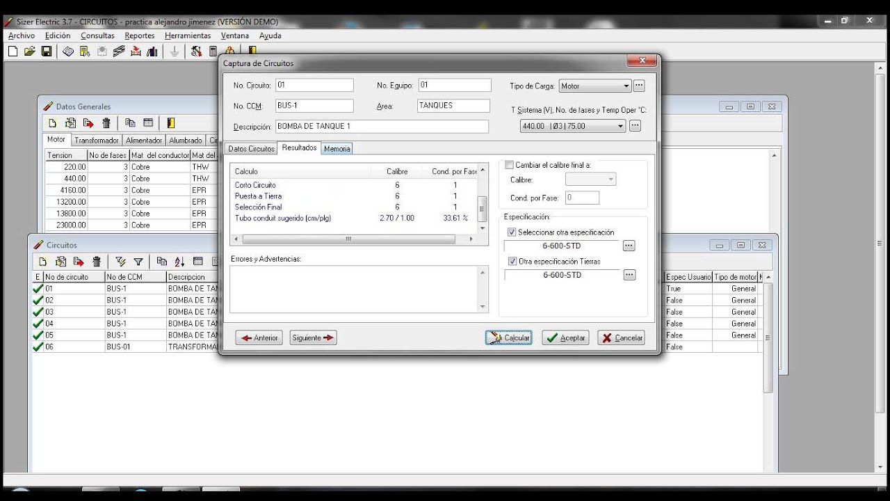 calculo electrico con programa sizer version 3.7 electric en español ...