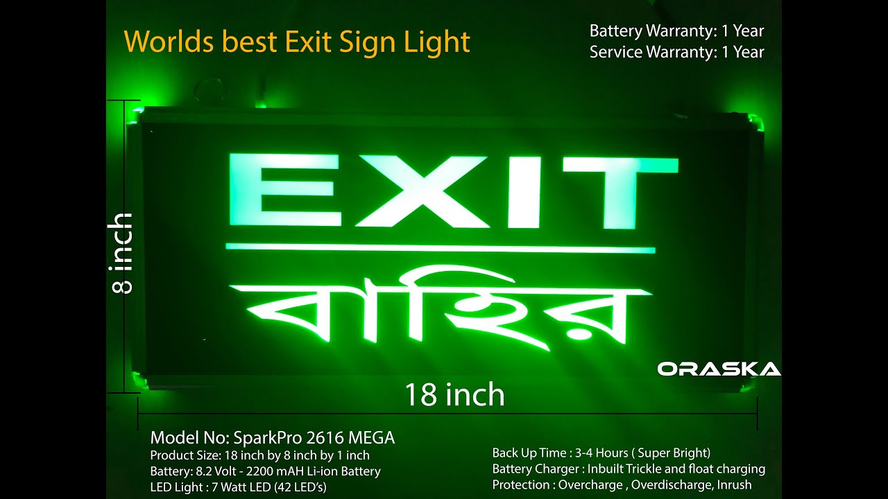 NFPA standard ORASKA Emergency Exit Sign Light 3hrs battery backup ...