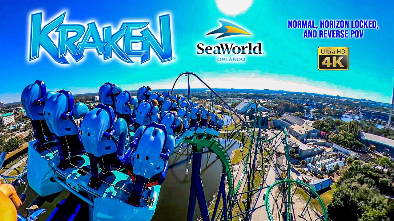 Kraken Roller Coaster On Ride Back Row Multi Angle 4K POV SeaWorld ...