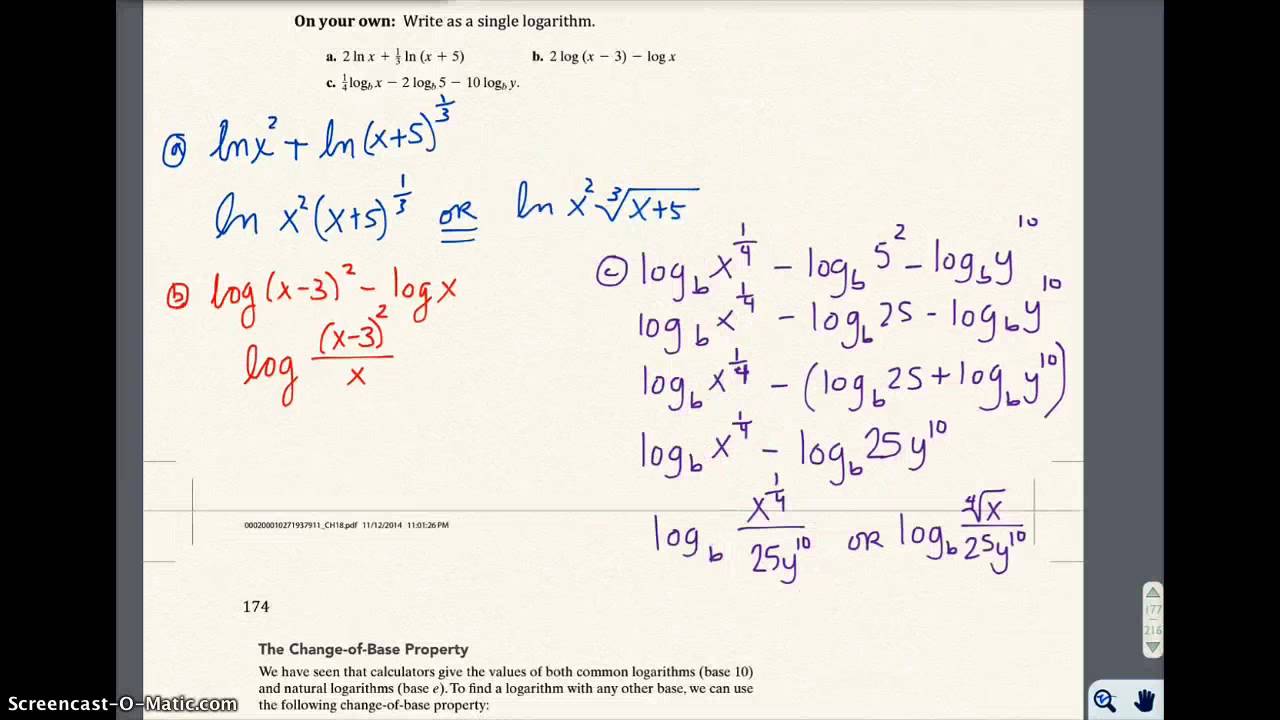 4.3 Properties of Logarithms (Part 2) - YouTube