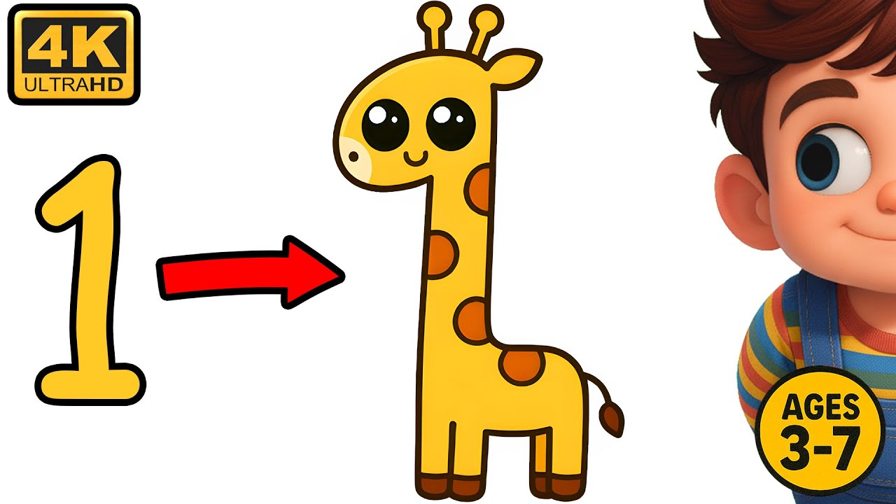 How to Draw Number 1 into a CUTE GIRAFFE 🦒 Step by Step Drawing for ...