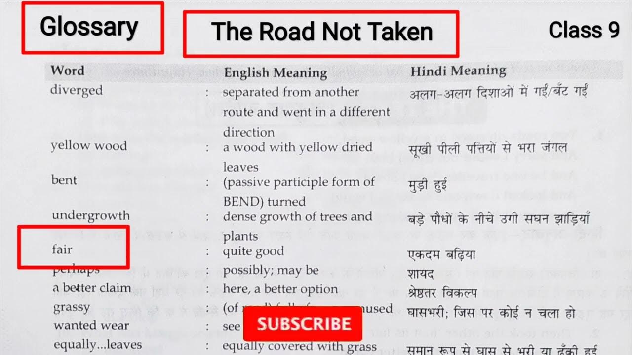 The Road Not Taken Glossary | The Road Not Taken Word Meaning | The ...