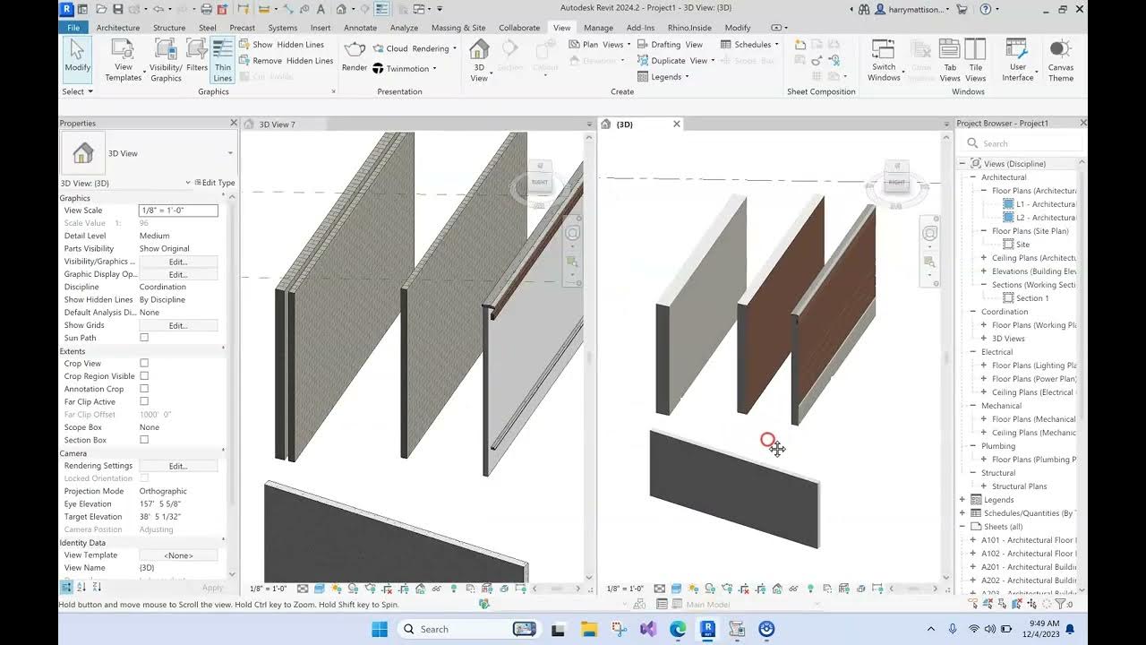 Create a #Revit 3d view showing only Structural Wall Parts - YouTube