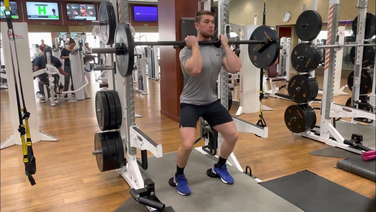 Heels Elevated Safety Squat Bar Front Squat - YouTube