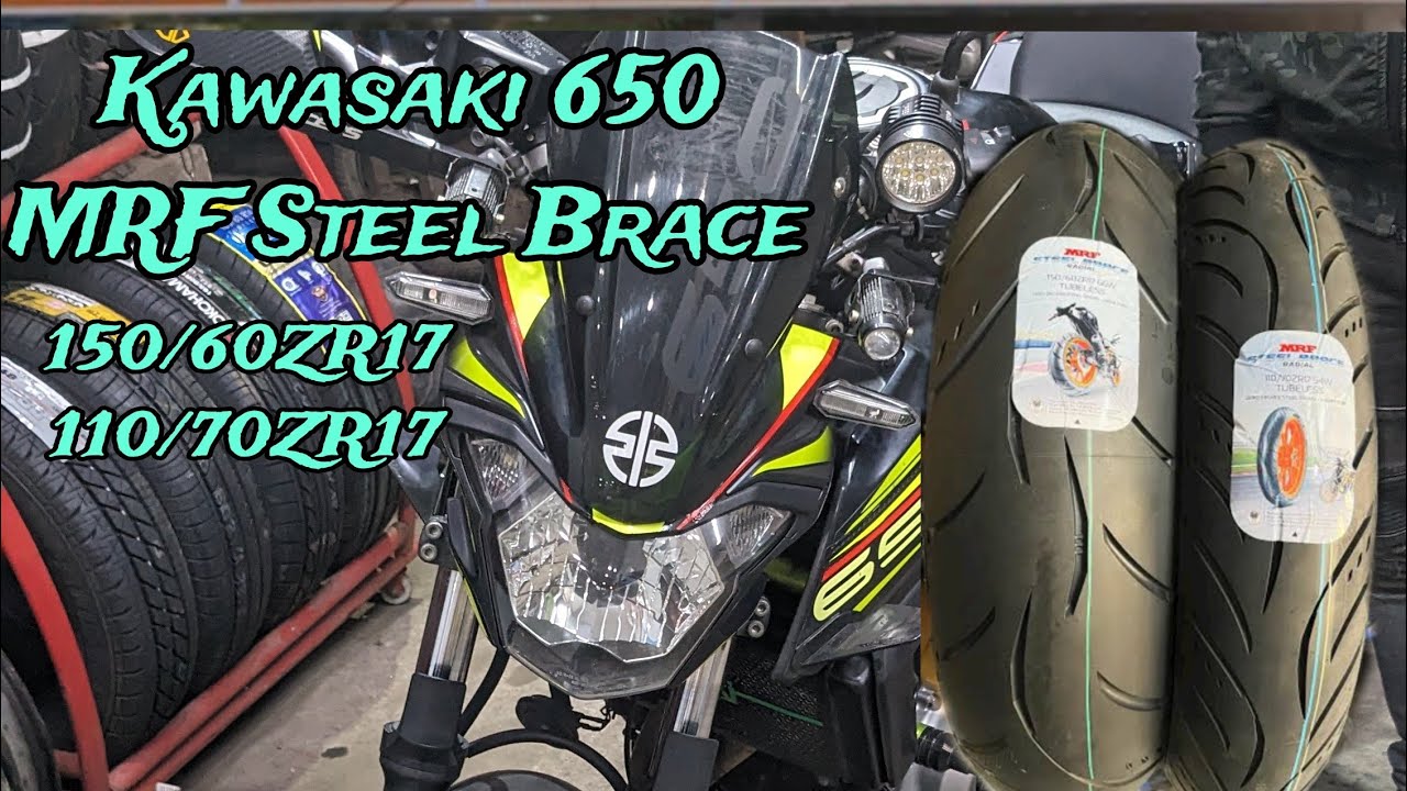 MRF Steel Brace Tyres 150/60ZR17 110/70ZR17 (66W) Kawasaki 650 Fittings ...