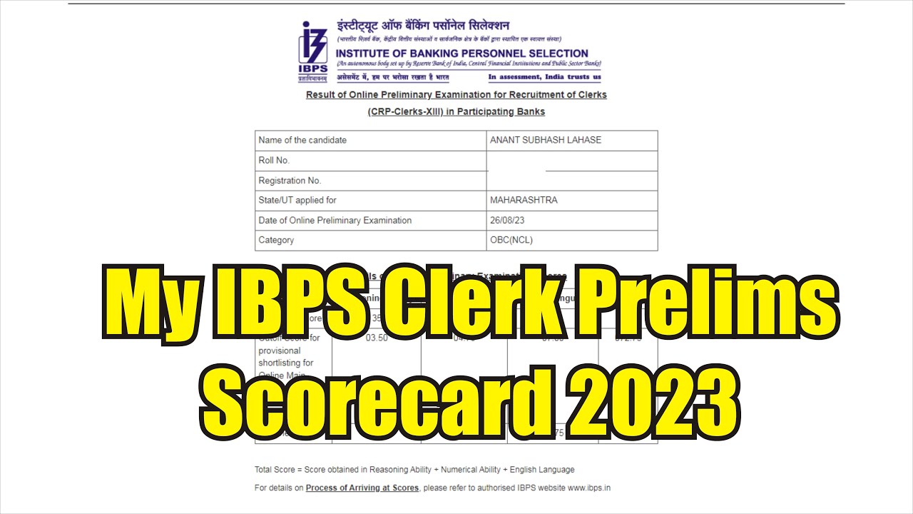 My IBPS Clerk Prelims Scorecard 2023 | IBPS Clerk Scorecard Out | #ibps ...
