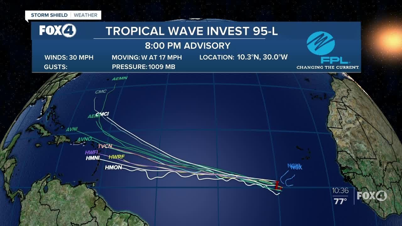Tropical Invest 95-L is moving west in the SE Atlantic - YouTube