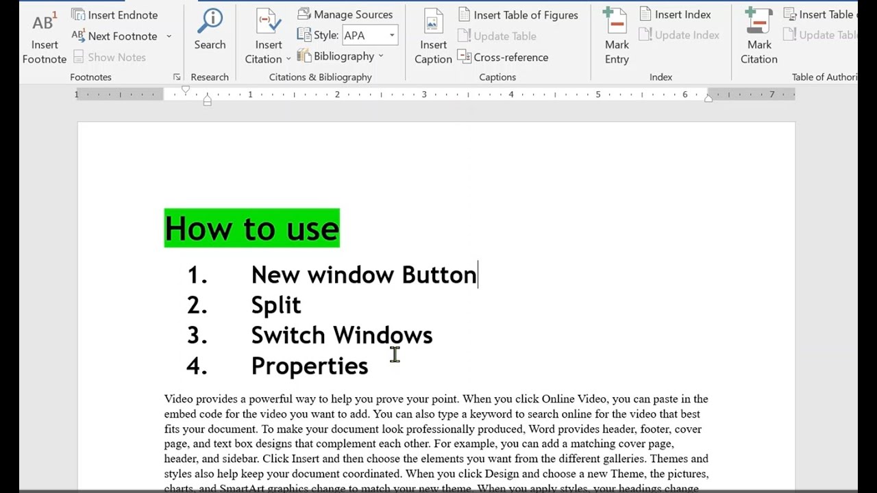 Microsoft Word Lesson-39, How to use ( New window , Split, Switch ...