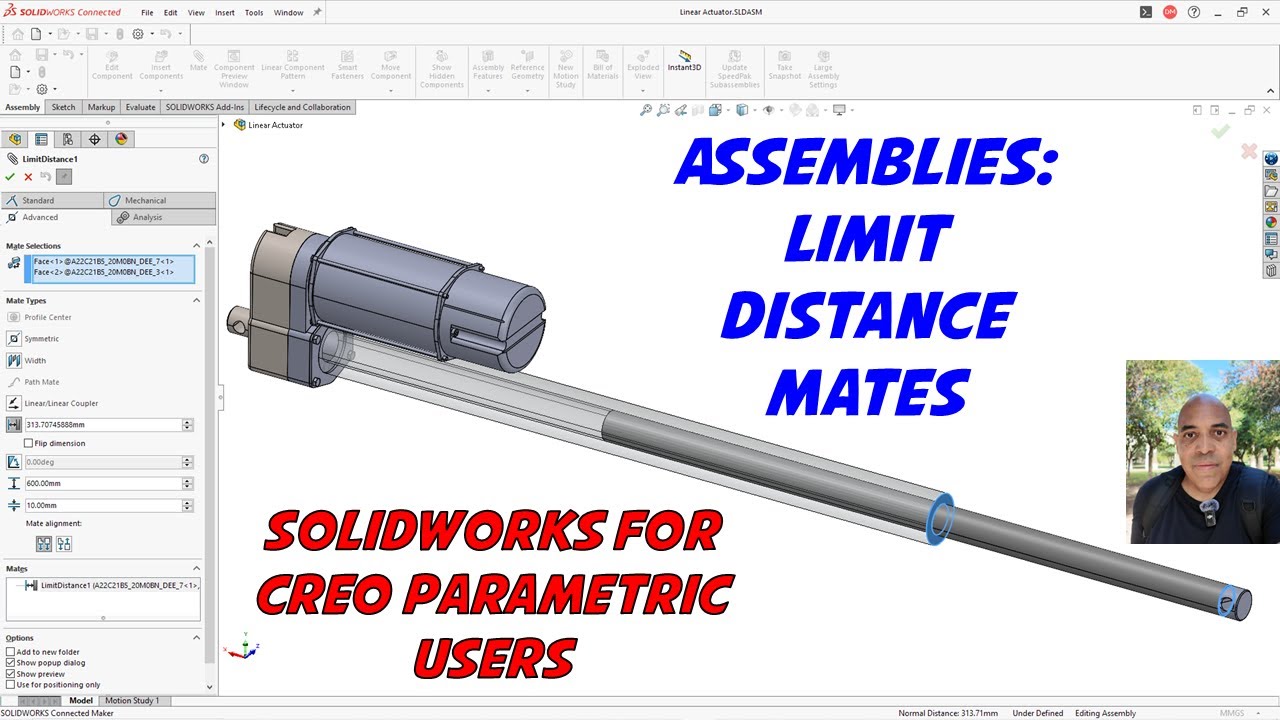 Limit Distance Mates in SolidWorks Assemblies - YouTube