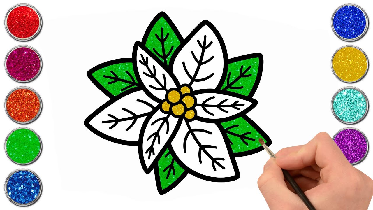 How to Draw Glitter Poinsettia || Step by Step Poinsettia Drawing - YouTube