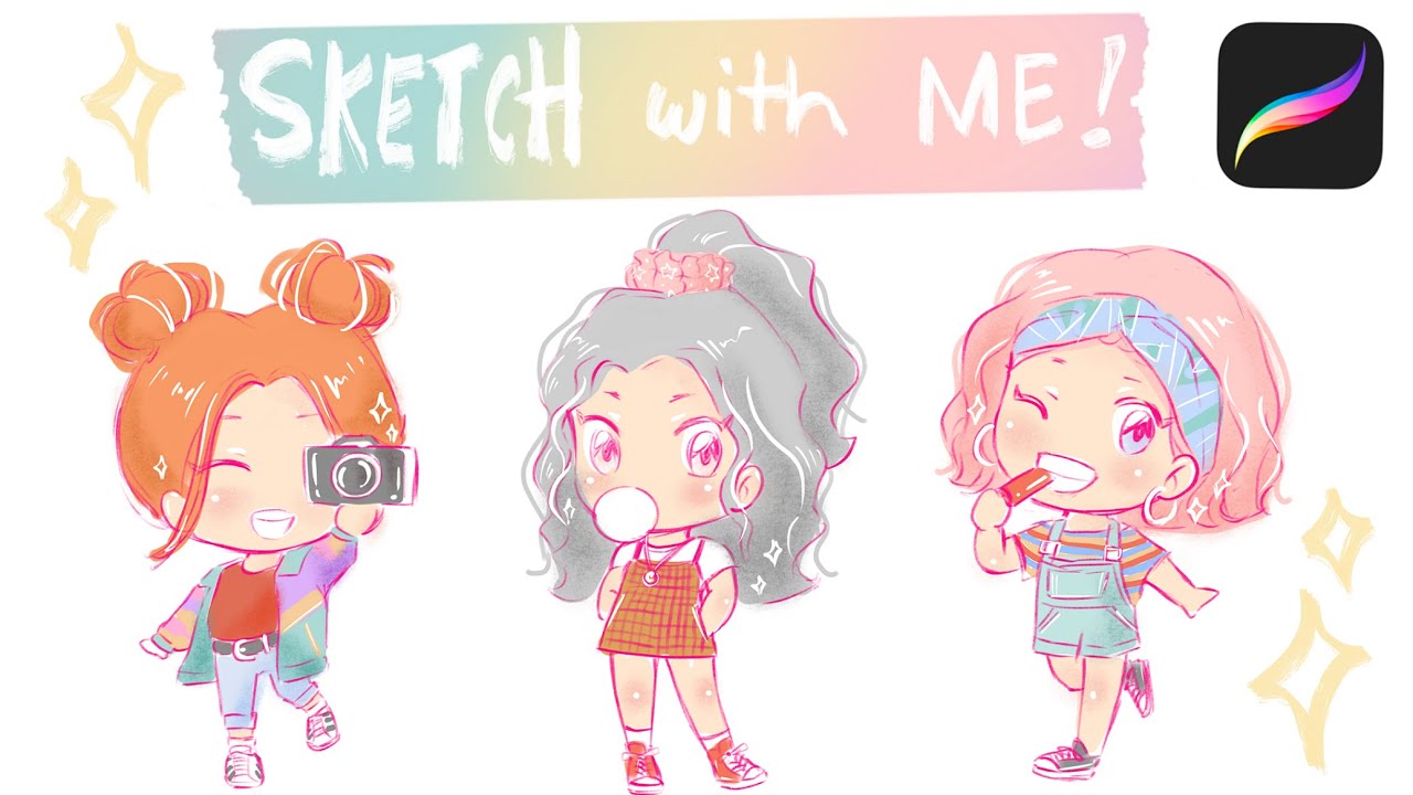 SKETCH WITH ME + Chill ♬: How to Draw CHIBI Characters on iPad -Retro ...