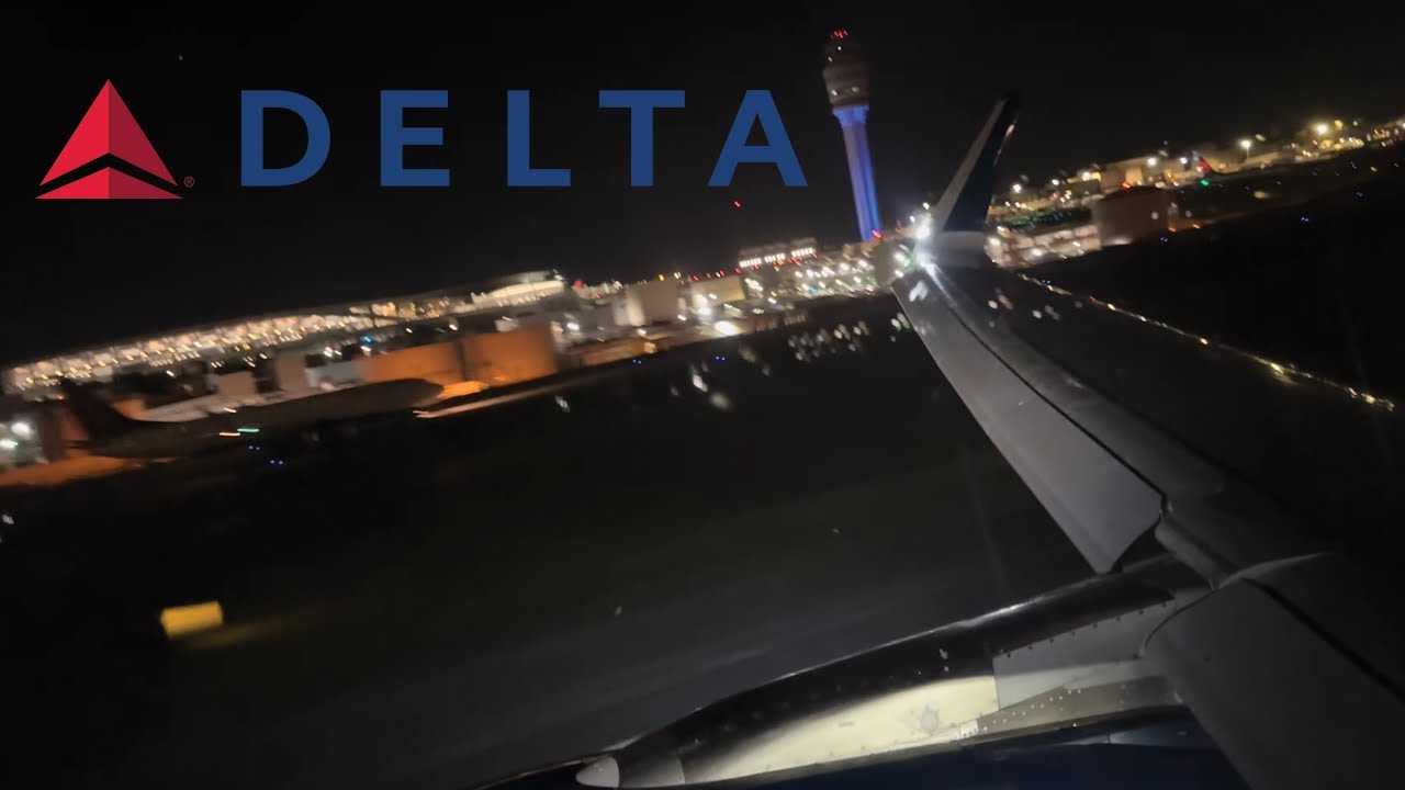 Full Night Startup, Taxi and Takeoff on a Delta Air Lines Airbus A321 ...