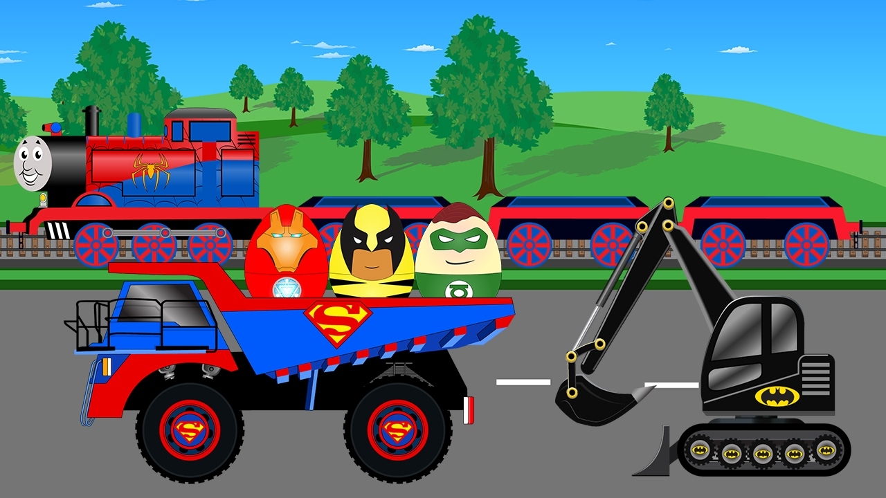 Spiderman Train For Kids - Batman Bulldozer And Superman Big Truck ...