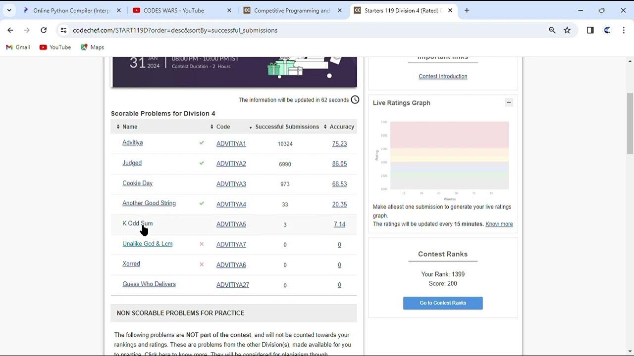 LIVE CODECHEF CONTEST 119 || ALL SOLUTION || STARTERS 119 | Cookie Day ...