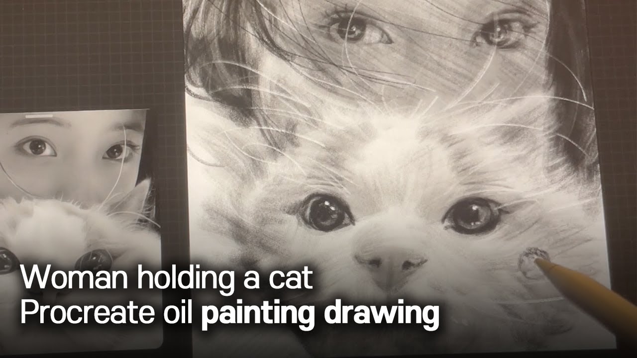 Woman holding a cat Procreate oil painting drawing - YouTube