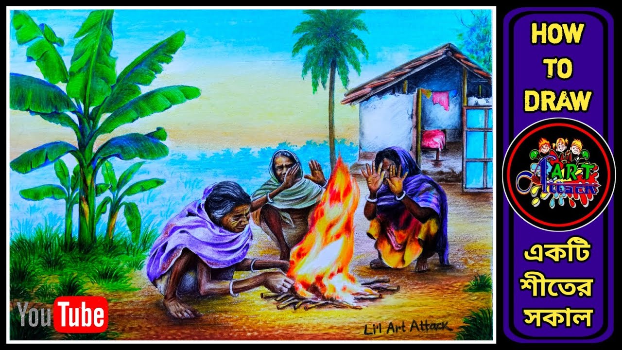 Winter Season Drawing Easy Step / How to Draw Winter Morning - YouTube