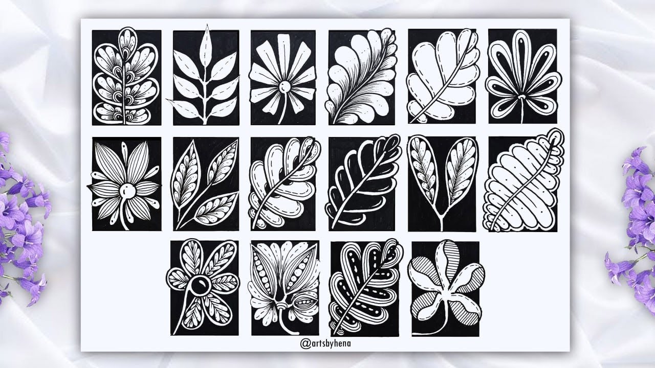How To Draw 16 Difference Zentangle Leaves🌿 8 Zentangle Leaves Ideas🌿 ...