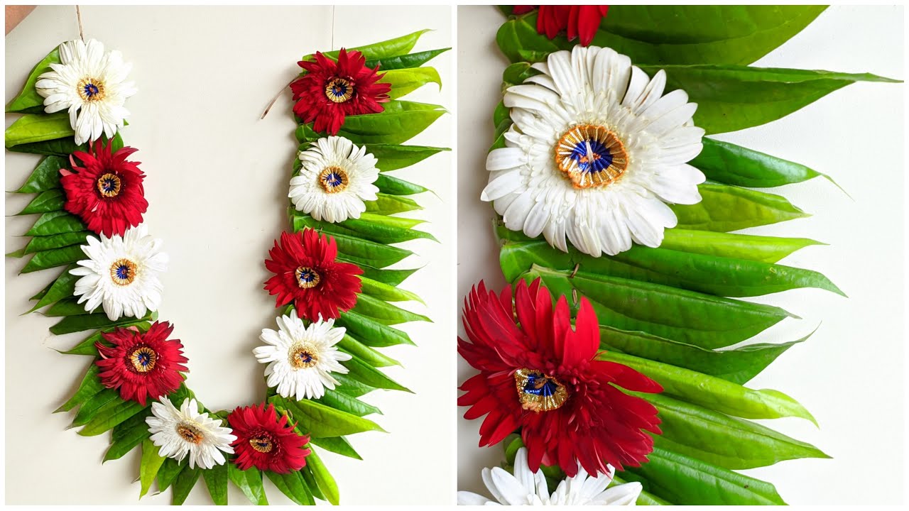 Gerbera Flower Garland | Betel Leaf and Gerbera Garland - YouTube