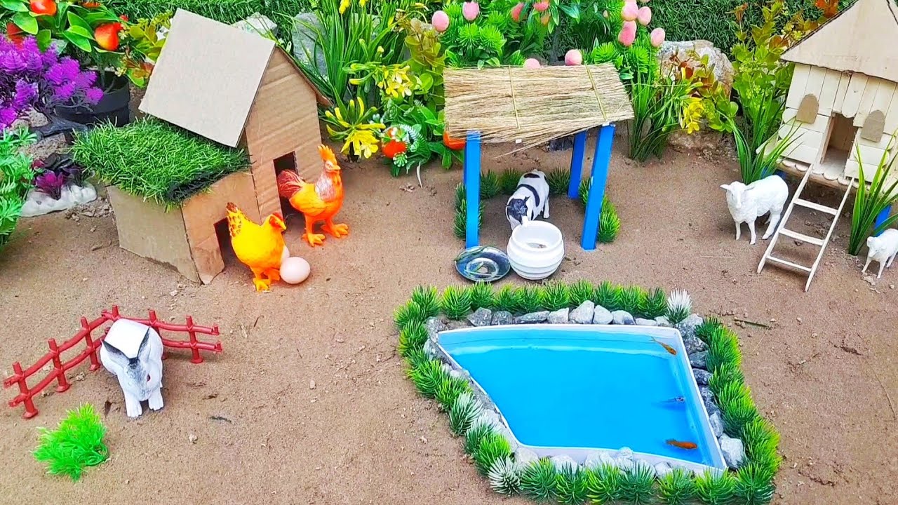 Mini farm diorama animals's home chiken's home, decoration pool fish ...