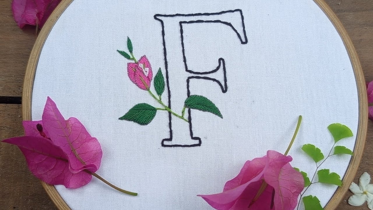 Letter "F" Embroidery With Flower Design| Step by step Letter F ...