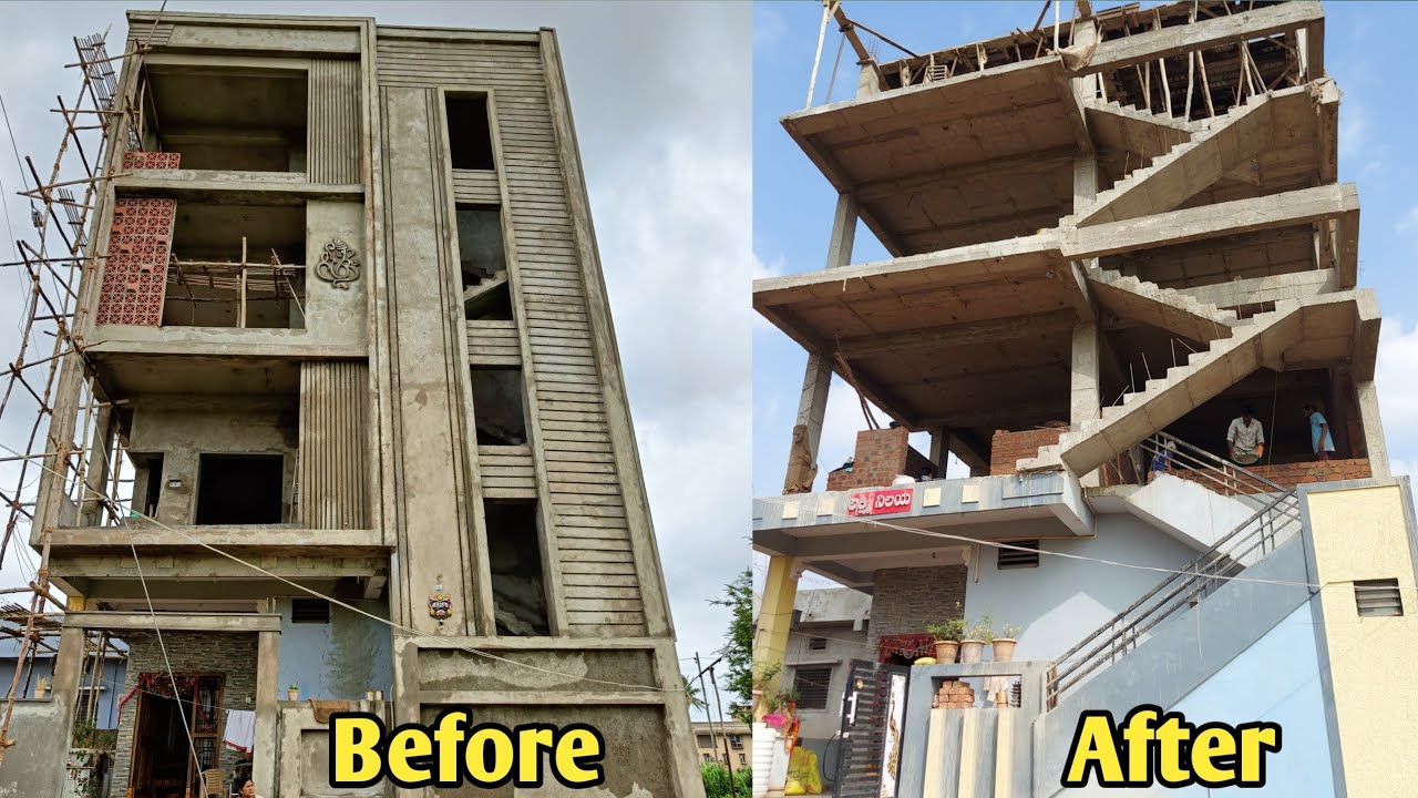 3 Floor House Front elevation design before after plaster - YouTube