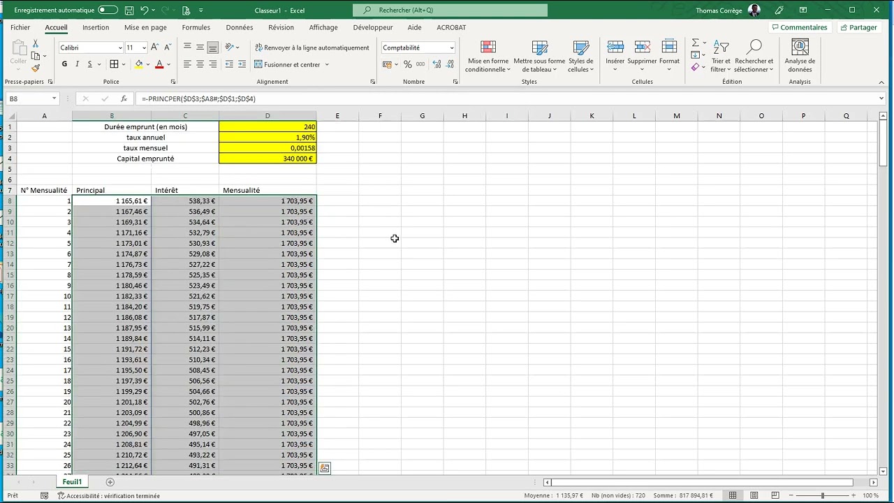 Office 365 Excel Tableau d'amortissement d'emprunt - YouTube
