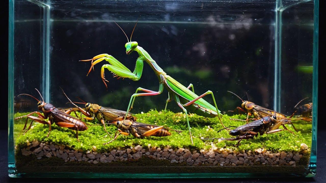I Placed 1 Praying Mantis in a Terrarium with 20 Locusts - YouTube