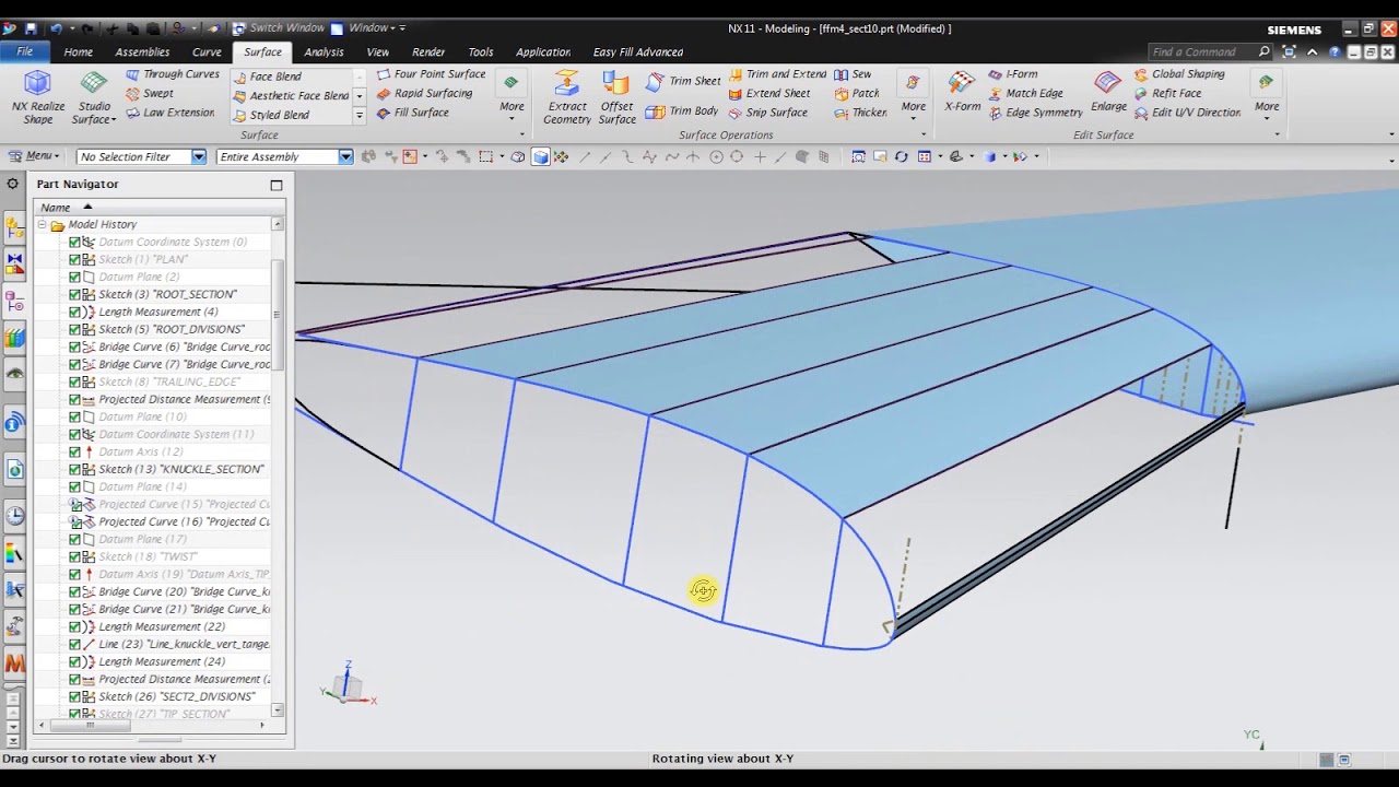 NX CAD : Create Wing Section using Section Surfaces Tool - YouTube