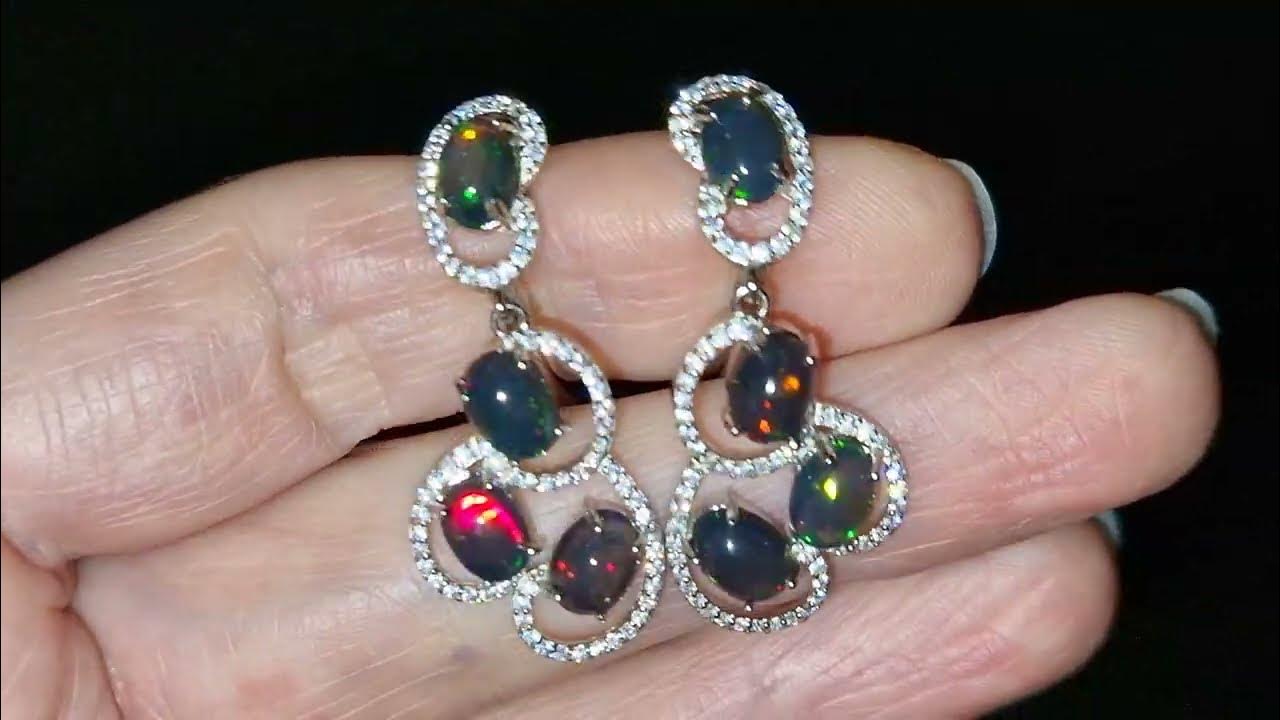 Серебряные серьги-шандельеры с австралийскими опалами - YouTube
