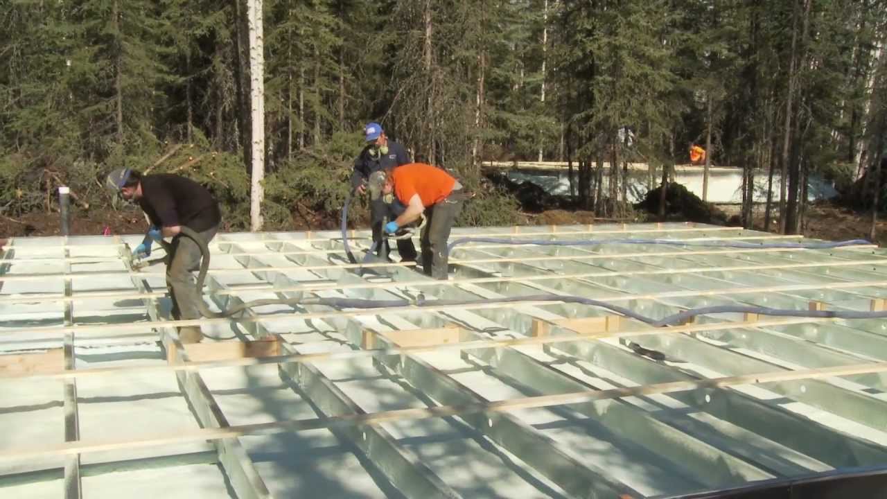 The UAF Sustainable Village: Spray foaming Raft Foundation - YouTube