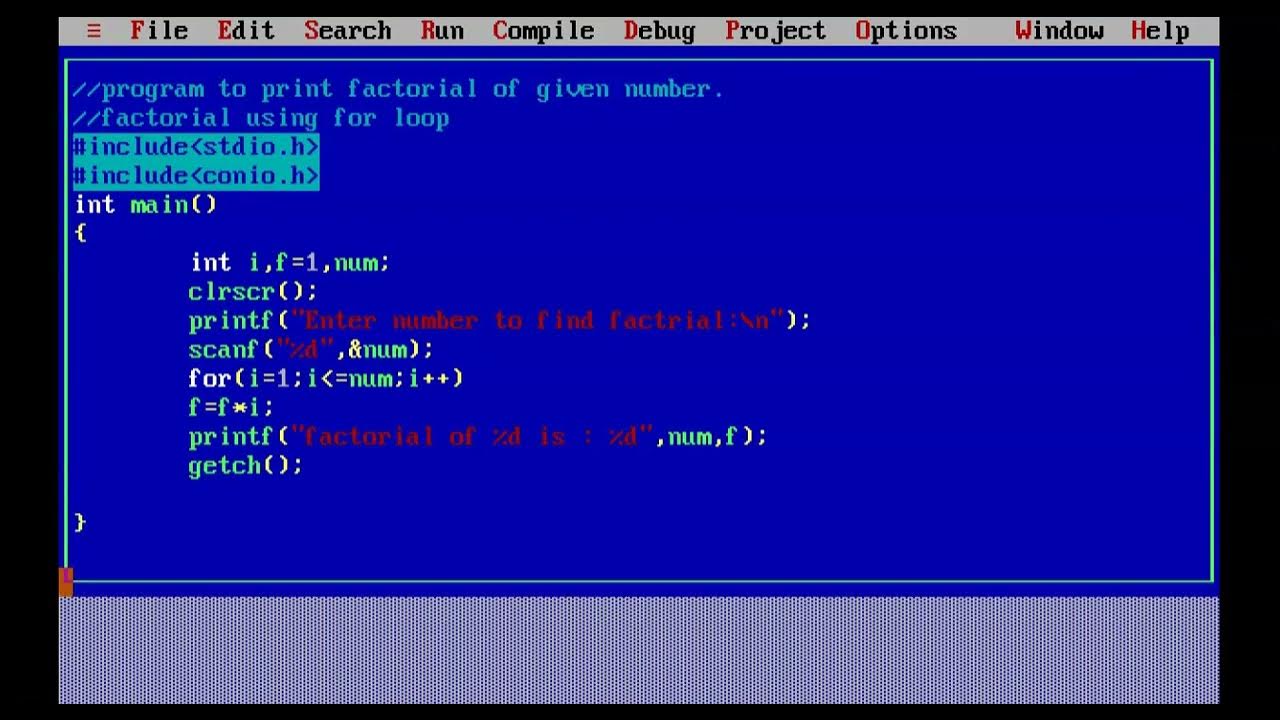 24_factorial using for loop turbo c - YouTube