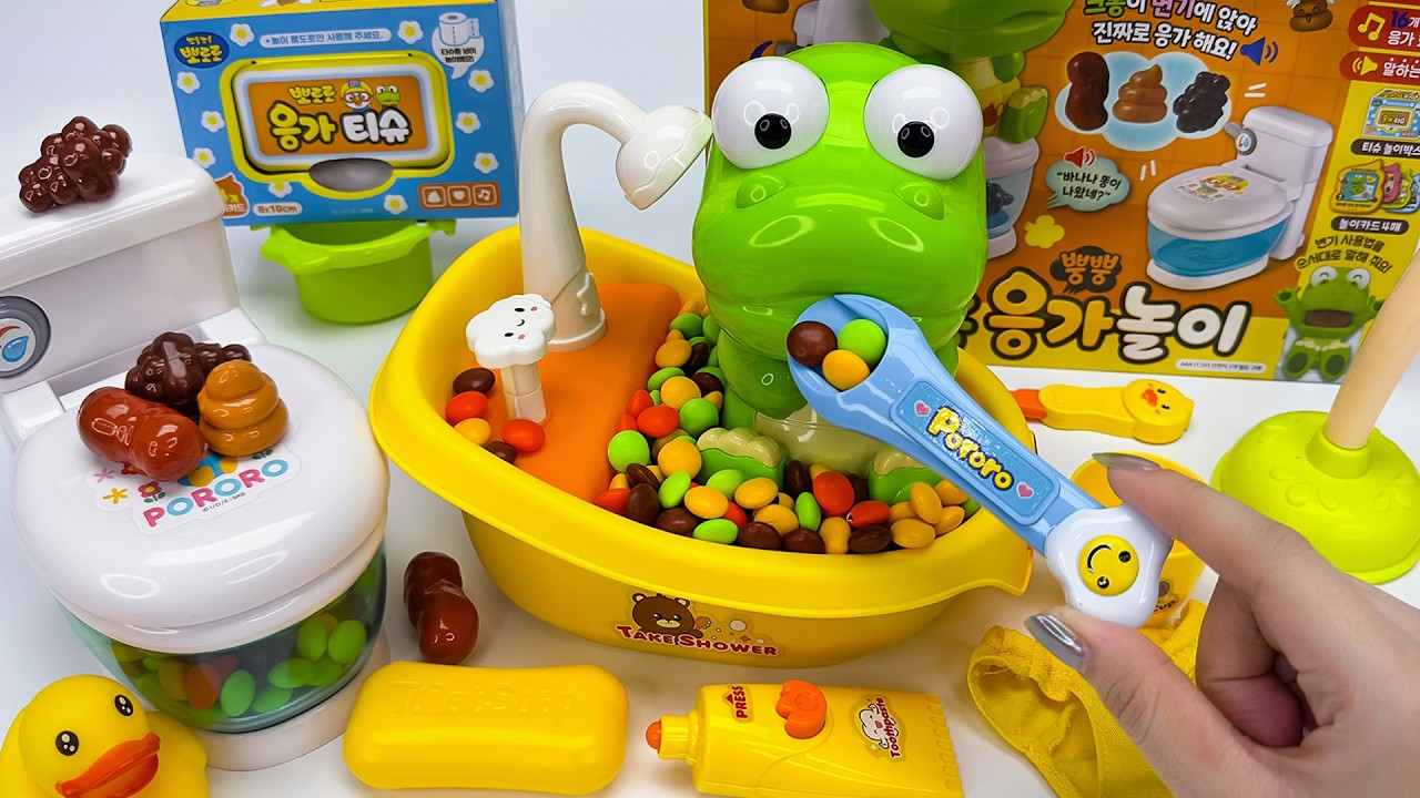 Ultimate ASMR Pororo Krong Poop Training & Food Play 🍴💩 크롱 밥먹고 배변훈련 장난감 ...