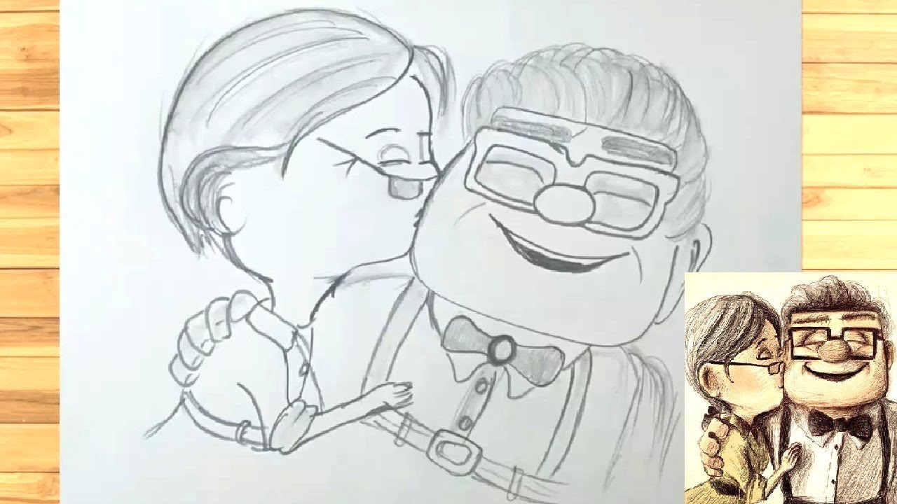 Old couple Pencil Drawing | Grandparents Drawing Easy | Disney short ...