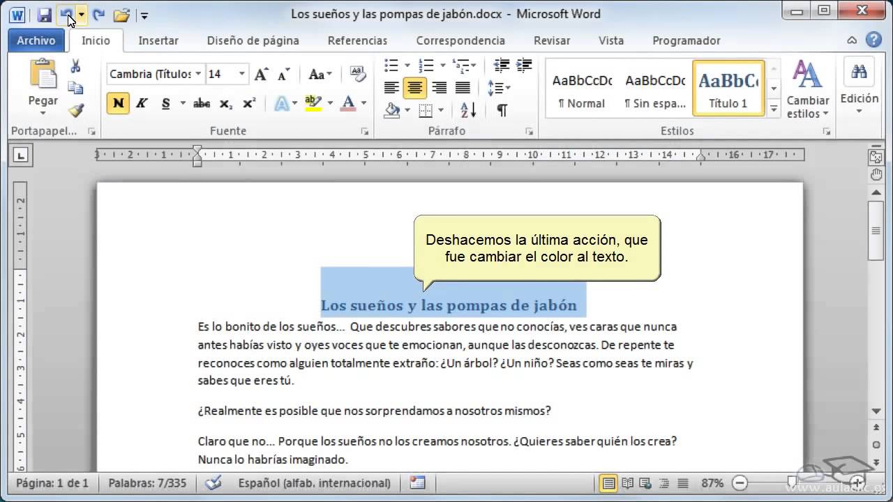 5 Curso de Microsoft Word 2010 Deshacer y rehacer - YouTube
