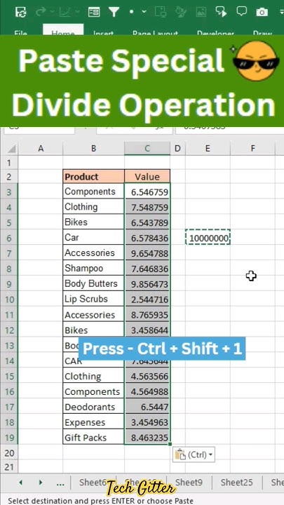Paste Special Divide Operation - YouTube