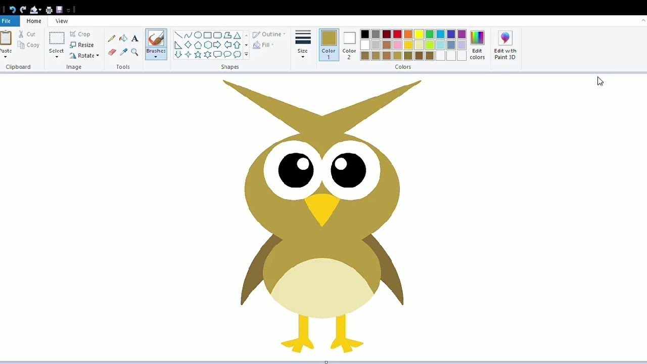 Owl Drawing || How to draw Cartoon Owl in MS Paint For Beginners (Step ...