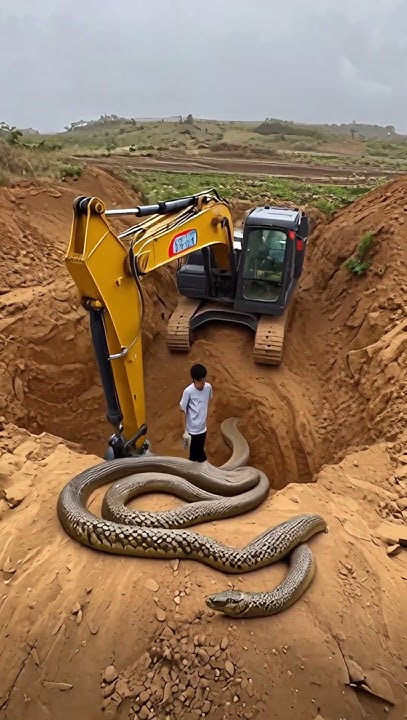 "Thrilling! Giant Python Appears as Excavator Digs!"#shorts - YouTube