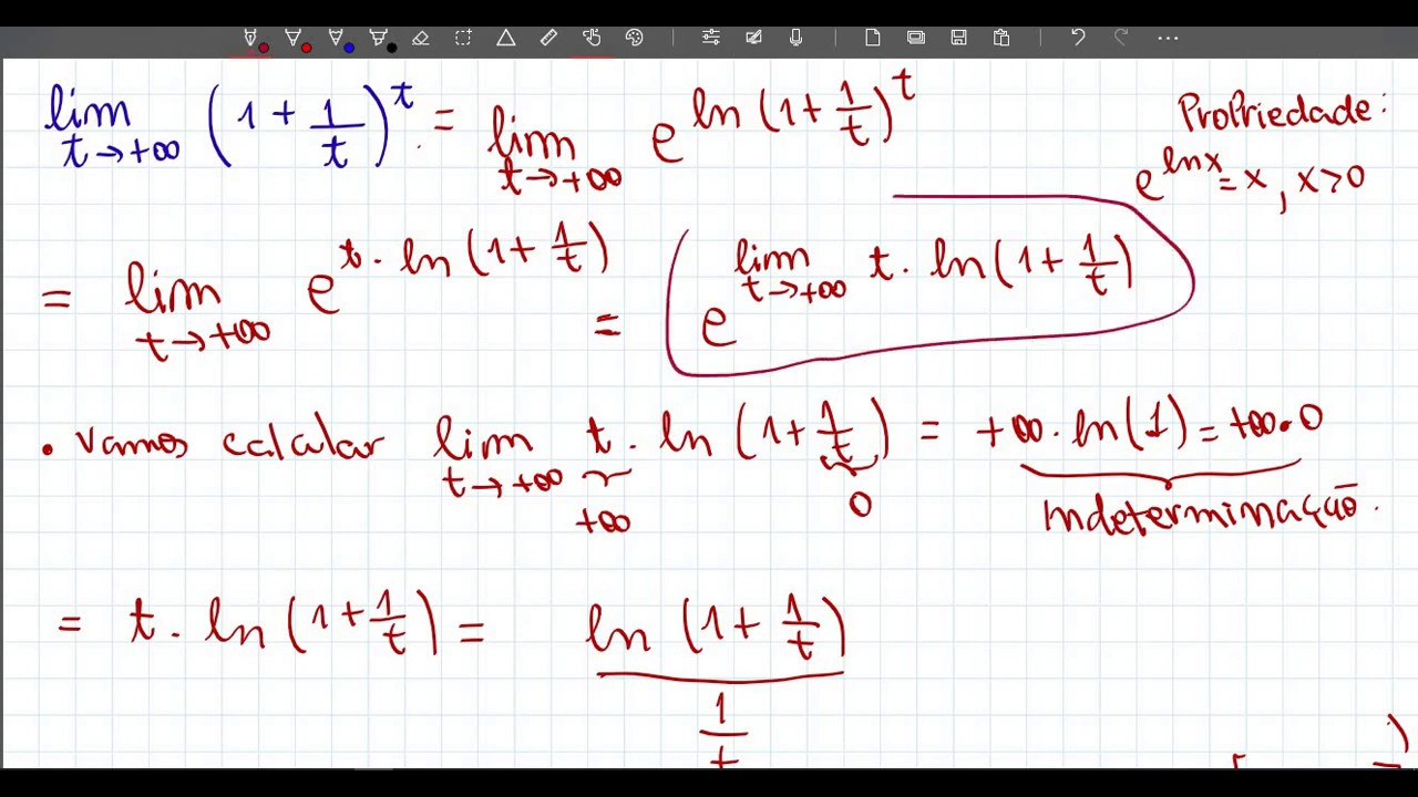 demonstração limite fundamental exponencial: lim (t→+∞) (1+1/t)^t - YouTube