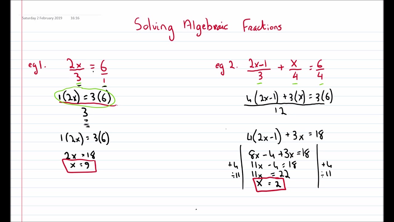 Solving Algebraic Fractions YouTube Solving Algebraic Fractions YouTube