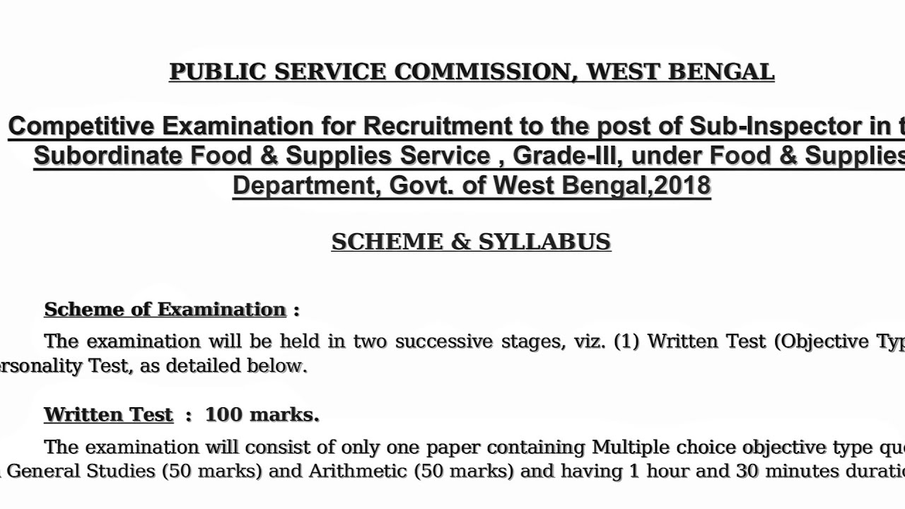 WBPSC Food SI Syllabus | WBPSC Food SI Syllabus 2023 | Food SI Syllabus ...