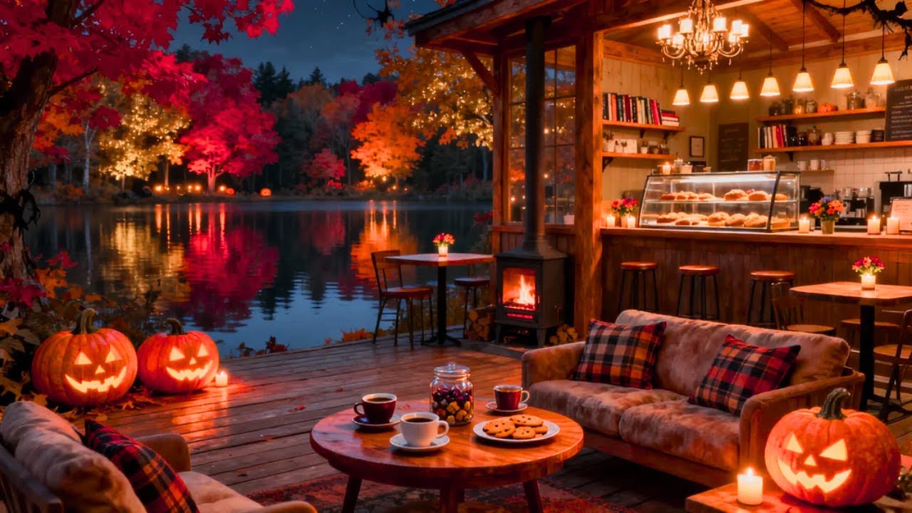 Jazz Relaxing Music 🎃 at Spooky Night Halloween Cozy Pumpkin Coffee ...