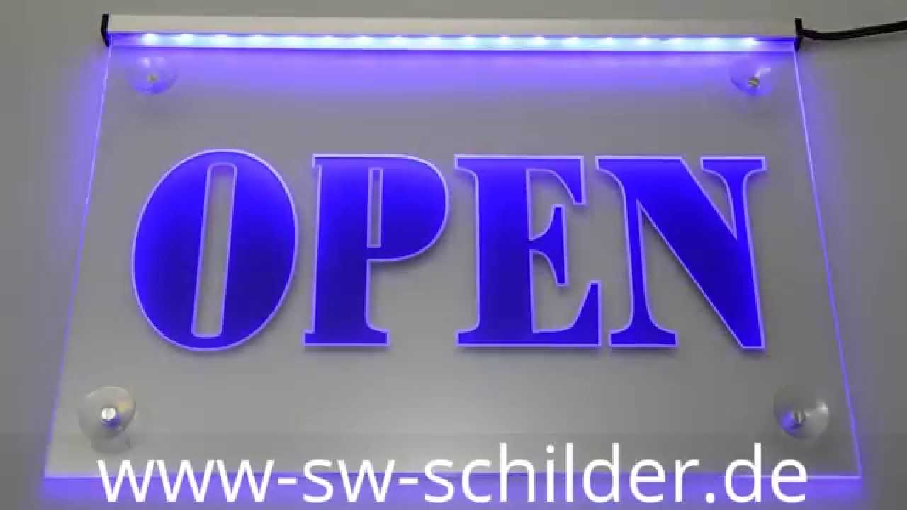 LED Werbeschild OPEN Gravur Sign Engraving SW-Schilder - YouTube