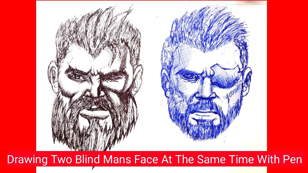Drawing Two Blind Man Face At The Same Time With Pen | Drawing Art ...