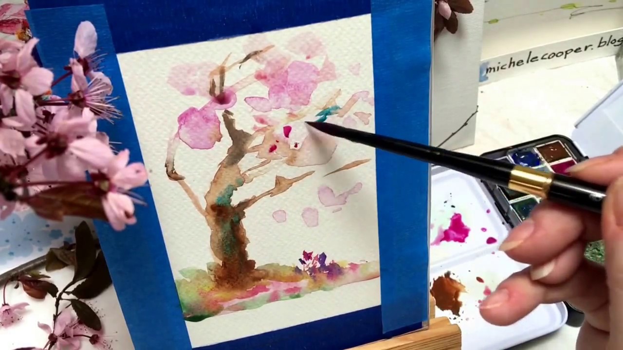 Cherry blossom time in Watercolor, tutorial - YouTube
