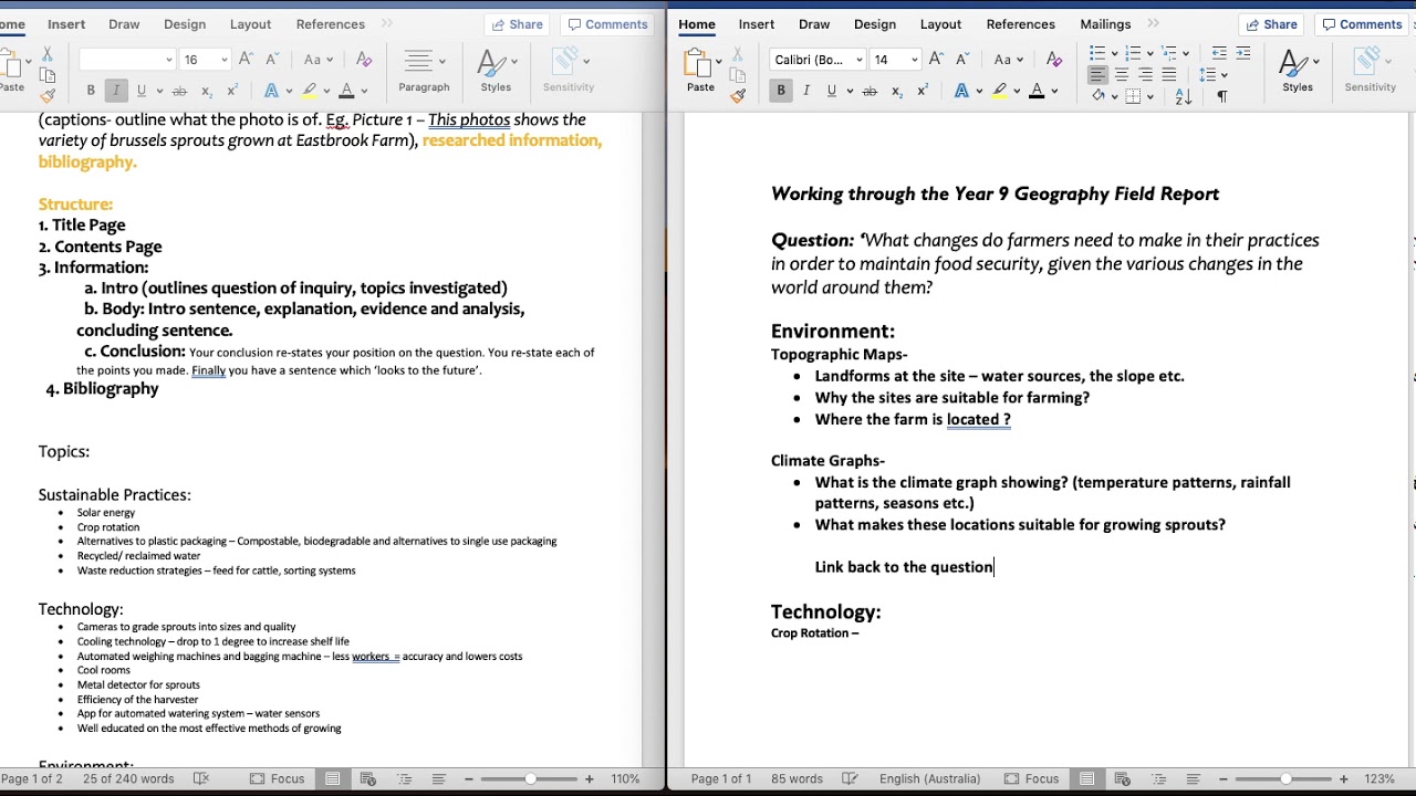 Working through Geography Field Report Year 9 - YouTube