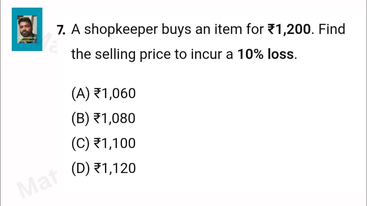 10% Loss Problem | Find the Selling Price When Cost Price is ₹1,200 # ...
