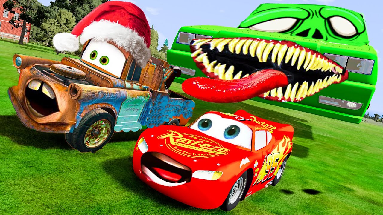 Lightning McQueen and Santa MATER vs ZOMBIE CHICK HICKS Pixar Cars ...