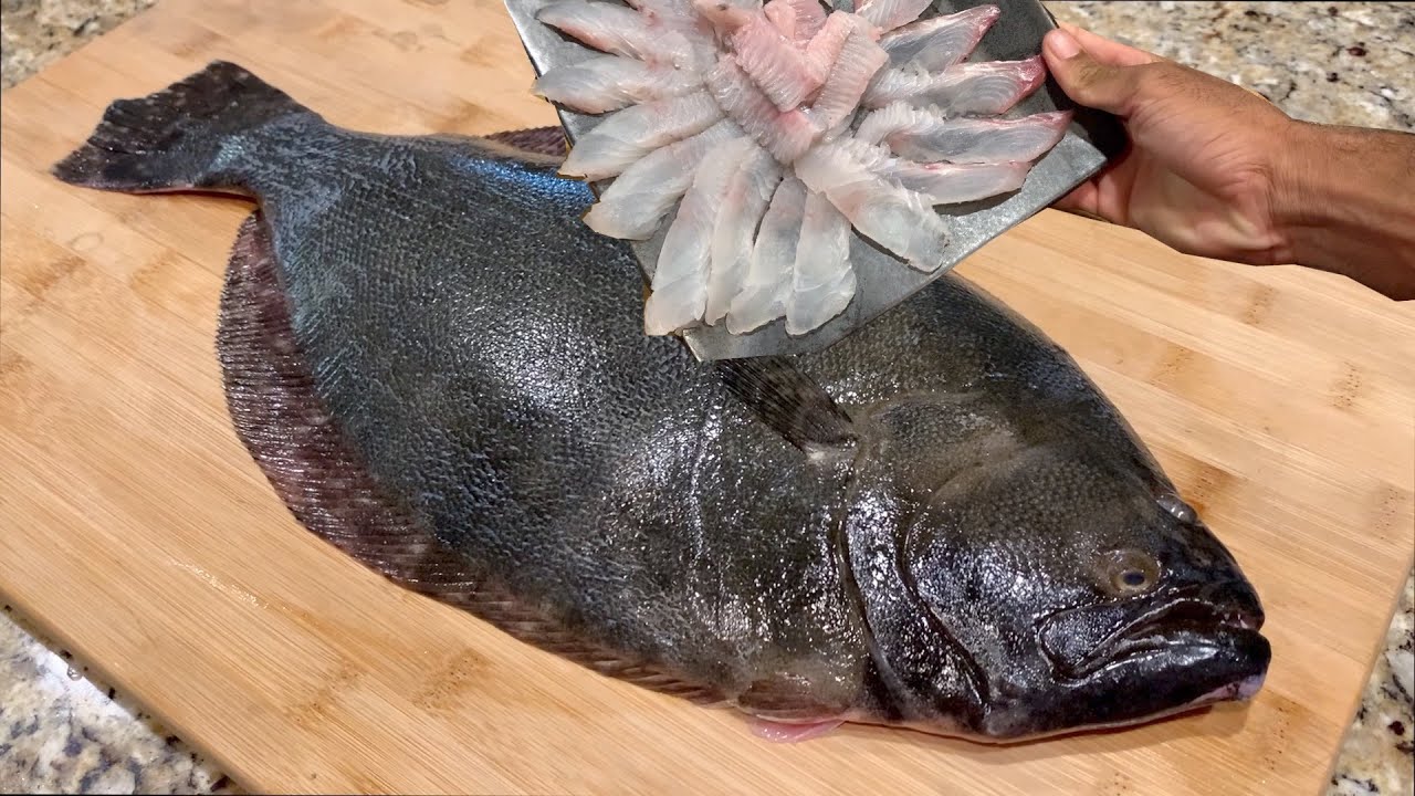 Fillet Huge FLAT Fish and turn Into Sashimi. 【Flounder Sushi】 - YouTube
