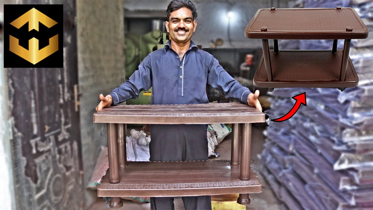 How to Plastic Double Shelf Table are made in Factory with Injection ...